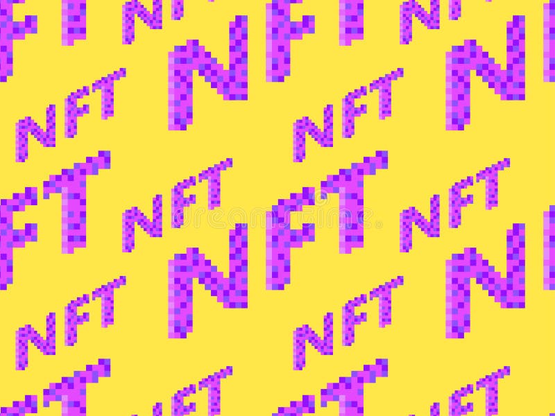 NFT Token Pixel Art Isometric Text Seamless Pattern. NFT Non-fungible ...