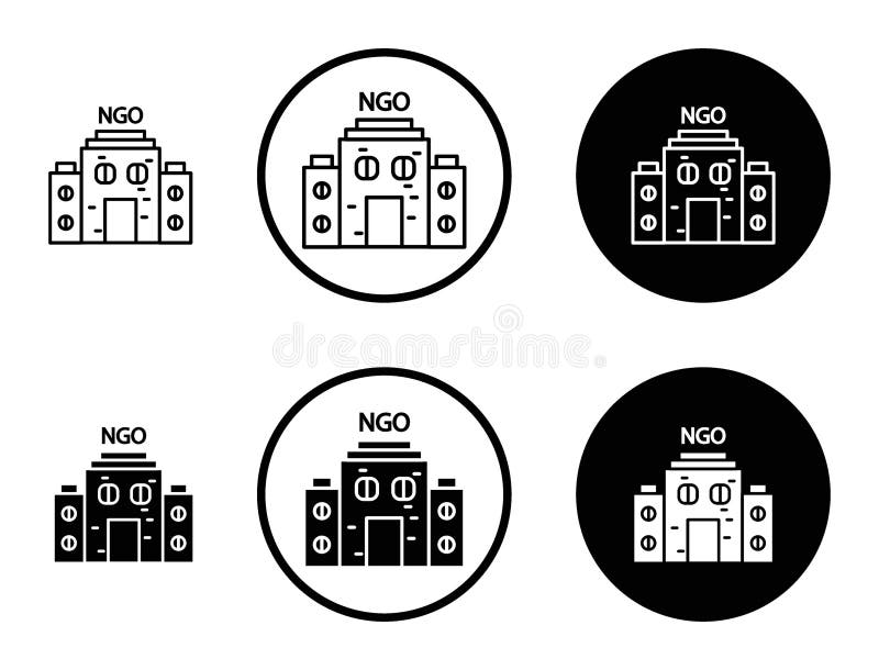 NGO Building Vector Icon Set in Black and White Outlines Stock Vector ...