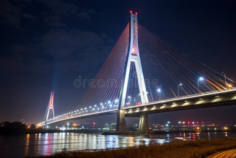 Nhat Tan Bridge at Night stock illustration. Illustration of night ...