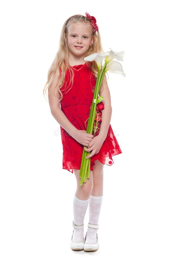 Niña bonita con las calas foto de archivo. Imagen de poco - 24141244