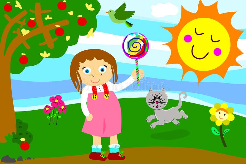 Niña con la piruleta stock de ilustración. Ilustración de detalle ...