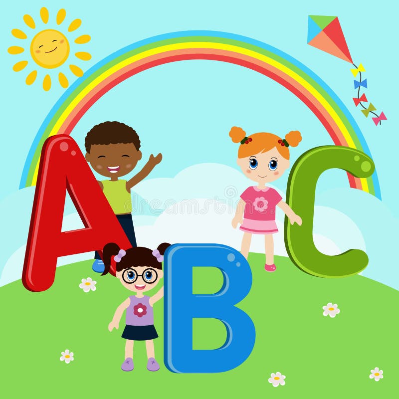 Niños con ABC ilustración del vector. Ilustración de preescolar - 67760771