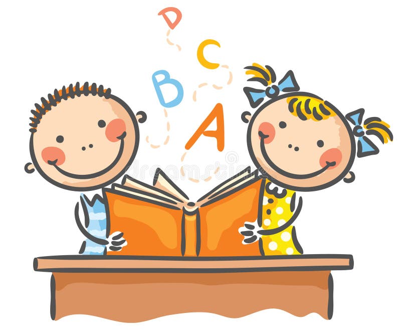 Dos niños y libros de ABC ilustración del vector. Ilustración de ...