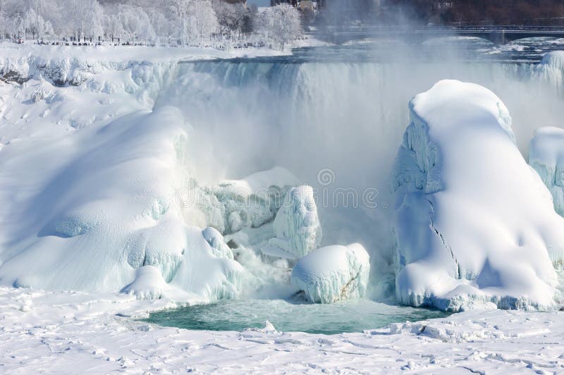 Niagara Falls Covered with Snow and Ice Stock Image - Image of canadian ...