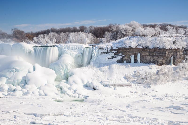Niagara Falls Covered with Snow and Ice Stock Image - Image of closeup ...