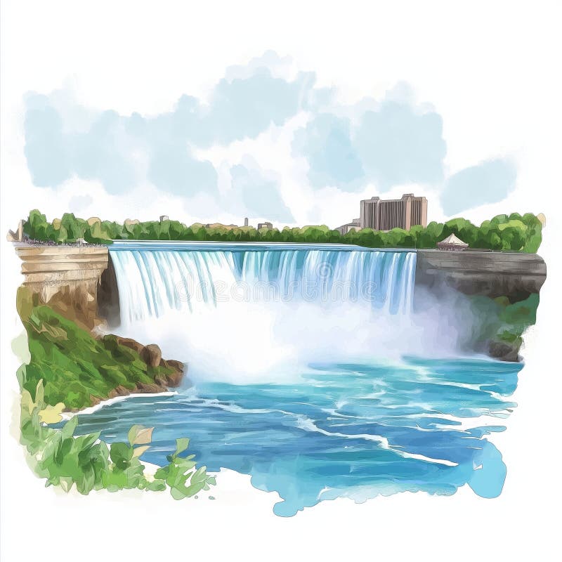 Niagara Falls. Niagara Falls Hand Drawn Watercolor Illustration Stock Illustration ...