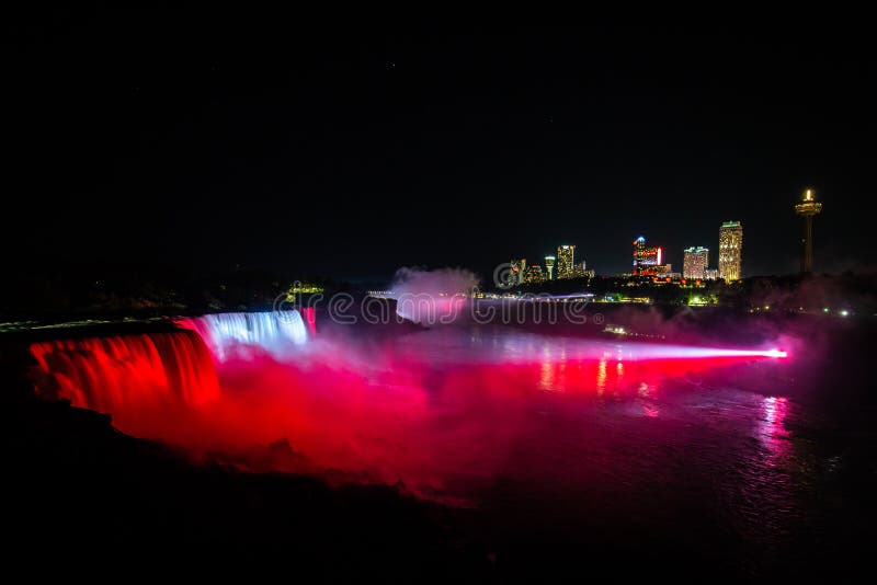 NIagara Falls Illuminated with Color Lights at Night Stock Image ...