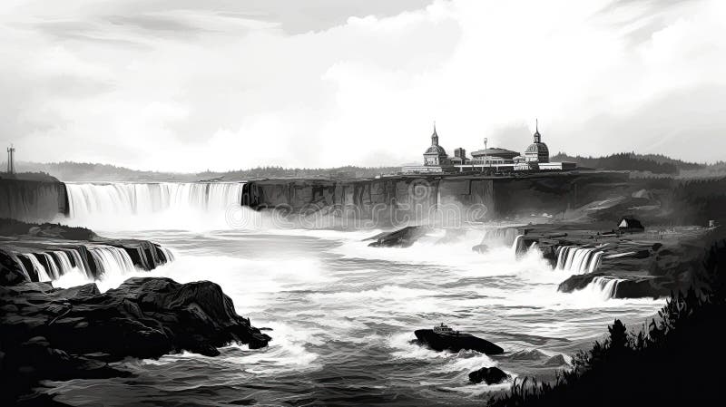 Niagara Falls Illustration in Black and White Pencil Sketch - Made with ...