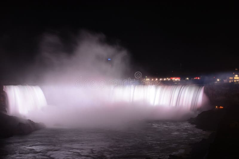 Niagara Falls at Night Blue Horseshoe Falls Stock Image - Image of ...