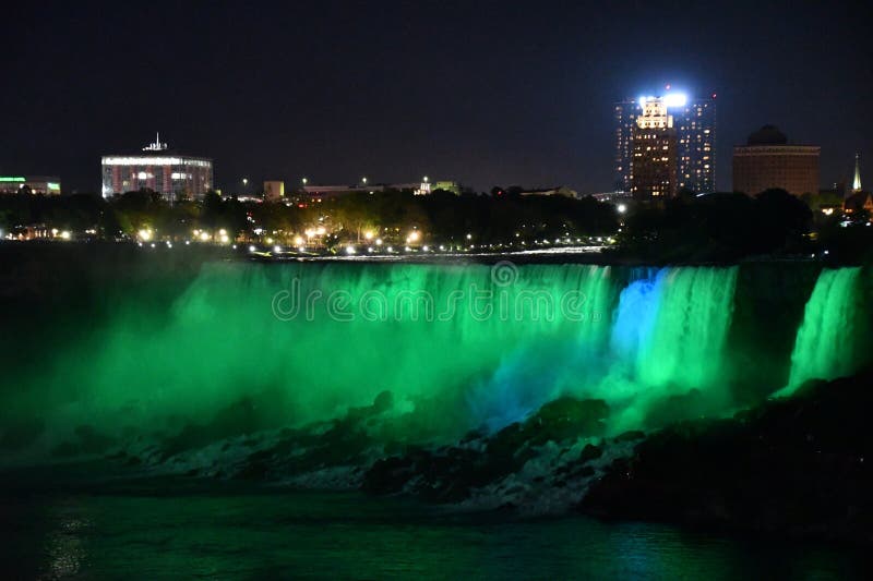 Niagara Falls, at Night, on the Border of USA and Canada Stock Photo ...