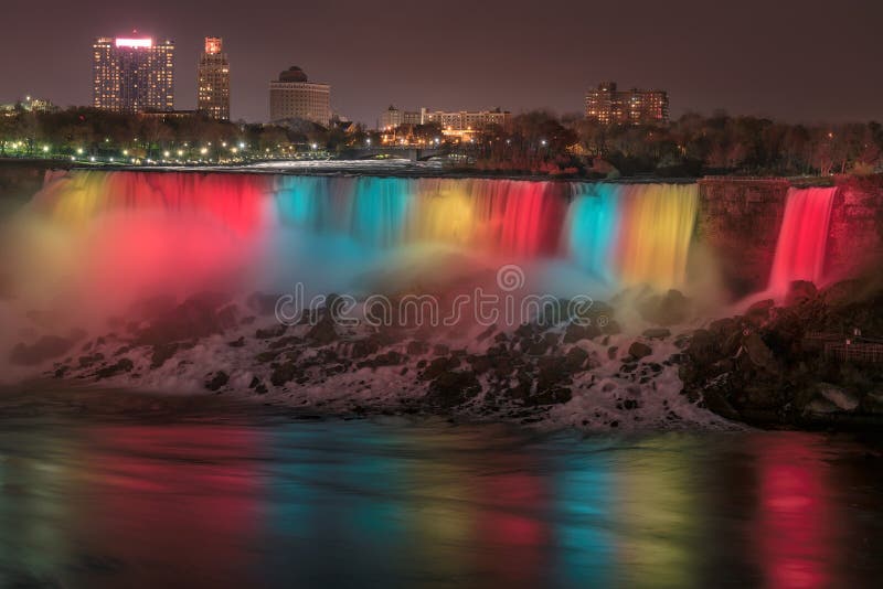 Niagara falls at night stock photo. Image of mist, tourism - 110927104