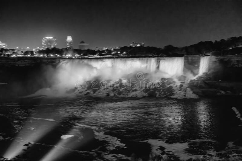 Niagara Falls Night Colors from the Canadian Side, Ontario Stock Photo ...