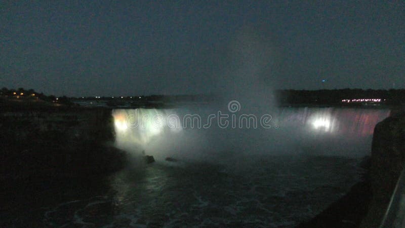 Niagara Falls American Falls Illumination at Night Time. Stock Footage ...