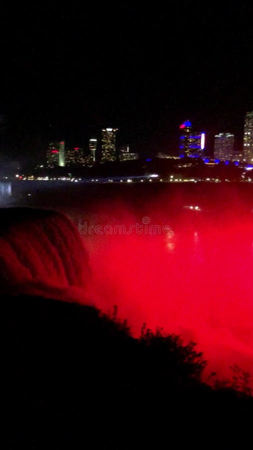 Niagara Falls with Red Illumination at Night Stock Footage - Video of ...