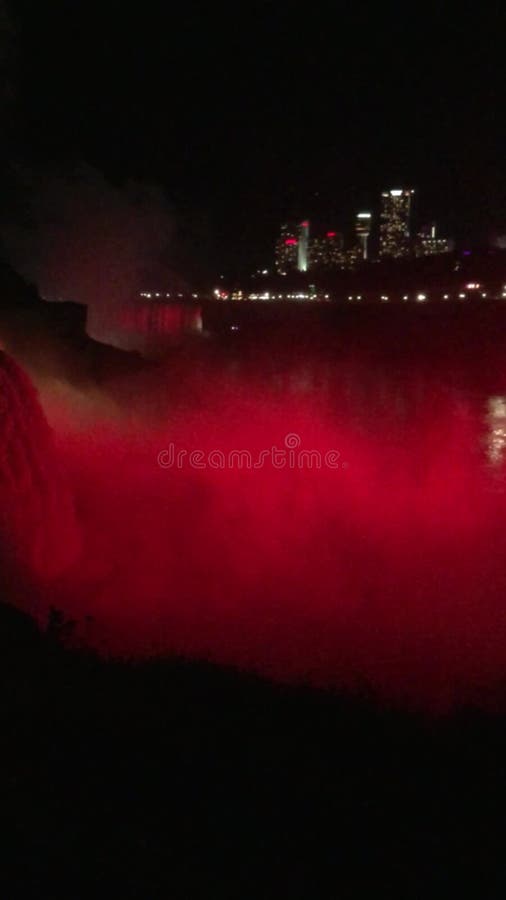 Niagara Falls with Red Illumination at Night Stock Footage - Video of ...