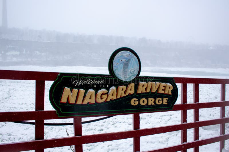 Niagara River Gorge Sign in Winter Stock Image - Image of state, park ...