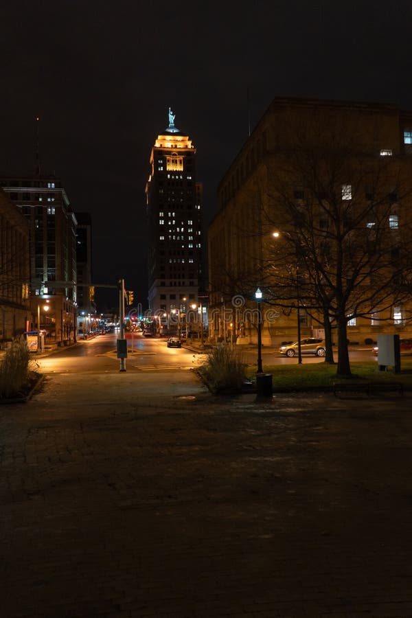 Niagara Square with the Lights on during the Night in Buffalo in New ...