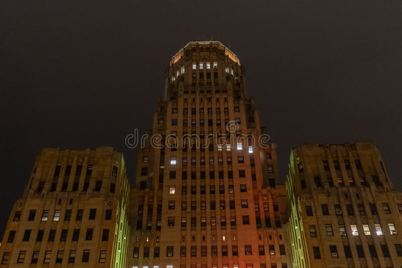Niagara Square with the Lights during the Night in Buffalo in the US ...