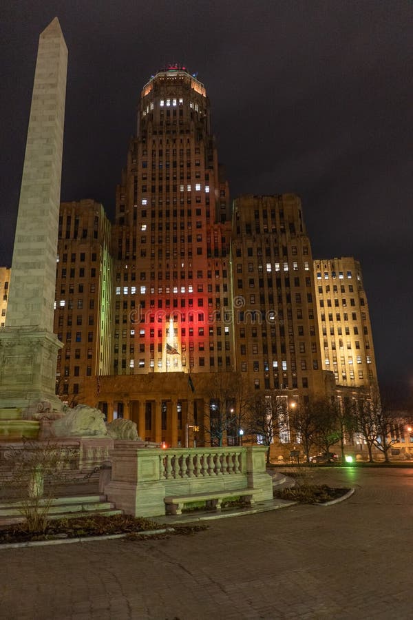 Niagara Square with the Lights during the Night in Buffalo in the US ...