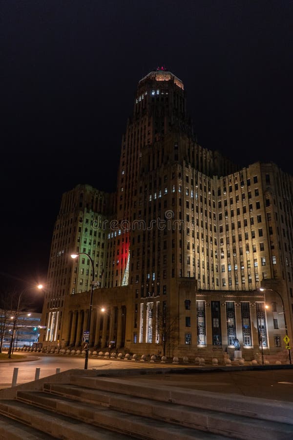 Niagara Square with the Lights during the Night in Buffalo in the US ...