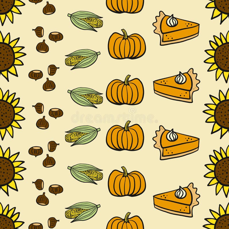 Thanksgiving Fall Autumn Doodle Seamless Repeat Pattern Stock Vector ...