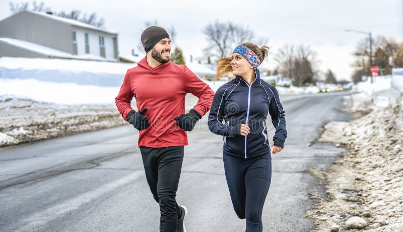 Nice Active Runner Couple Jogging Together Neighborhood Stock Image ...