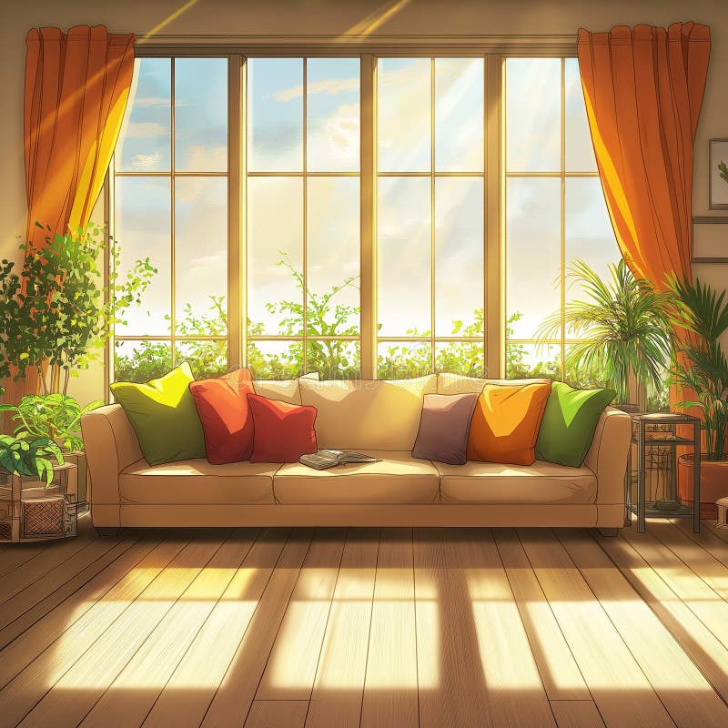 Nice Anime Background of Living Room Stock Illustration - Illustration ...