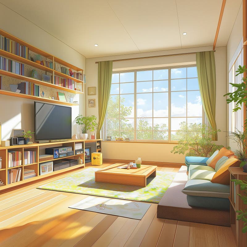 Nice Anime Background of Living Room Stock Image - Image of anime ...