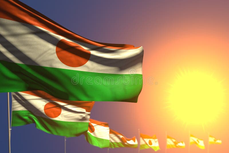 Cute Many Niger Flags on Sunset Placed Diagonal with Soft Focus and ...