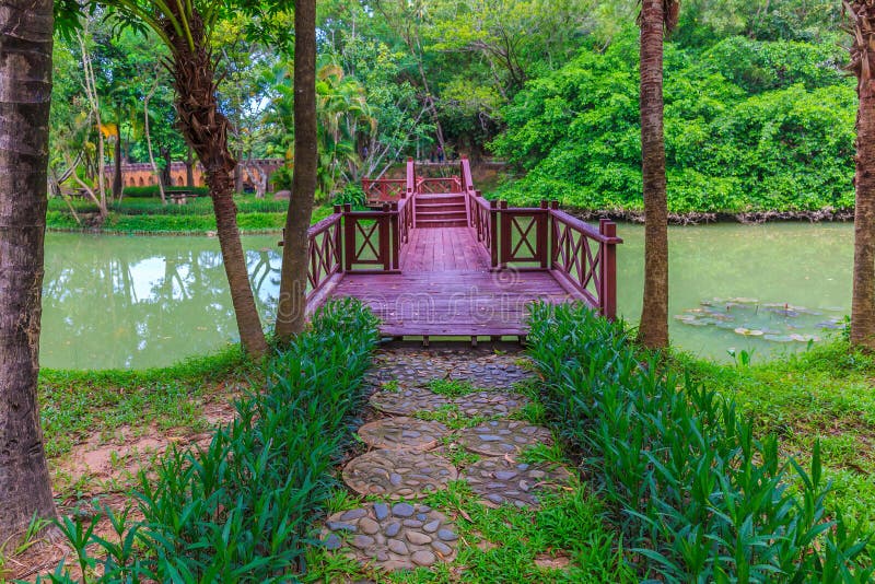 Nice Wooden Bridge Surrounded by Green Plants and Trees Stock Photo ...