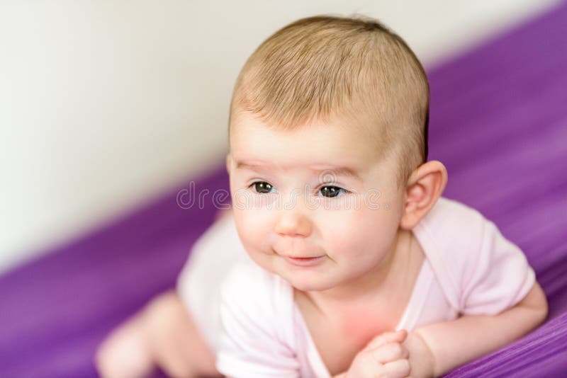 Nice Baby Girl Smiling in Her Bed Stock Photo - Image of happiness ...
