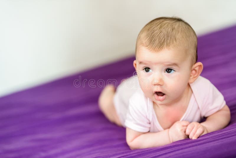 Nice Baby Girl Smiling in Her Bed Stock Image - Image of expression ...