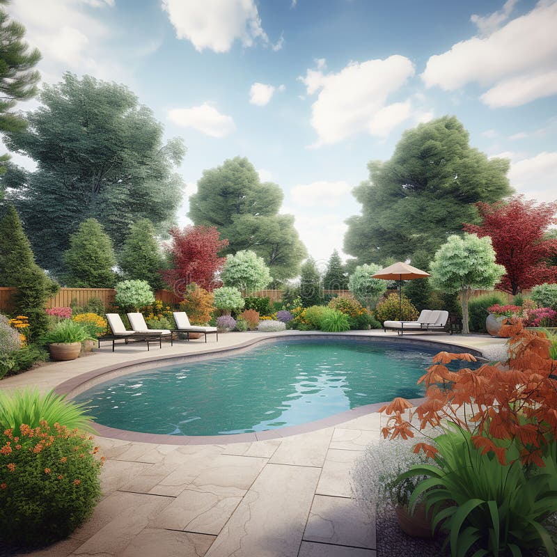 Nice Backyard with a Pool. AI Generated Stock Illustration ...