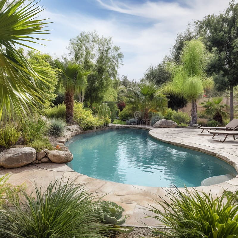 Nice Backyard with a Pool. AI Generated Stock Illustration ...