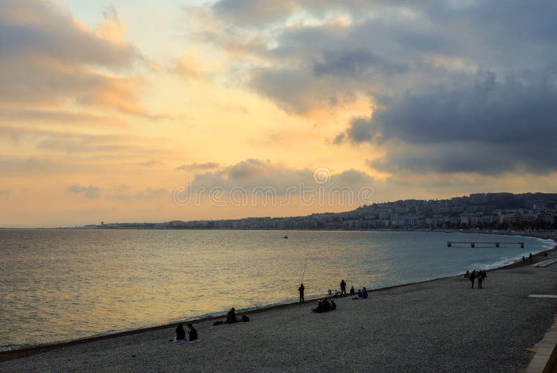 Nice beach at sunset editorial stock photo. Image of landscape - 91134858