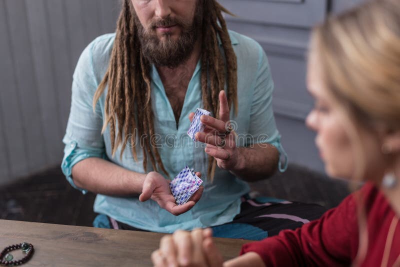 Nice Bearded Man Holding a Pack of Cards Stock Image - Image of destiny ...