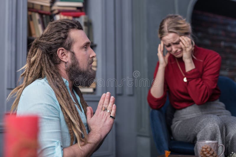 Nice Bearded Man Putting His Hands Together Stock Photo - Image of gift ...