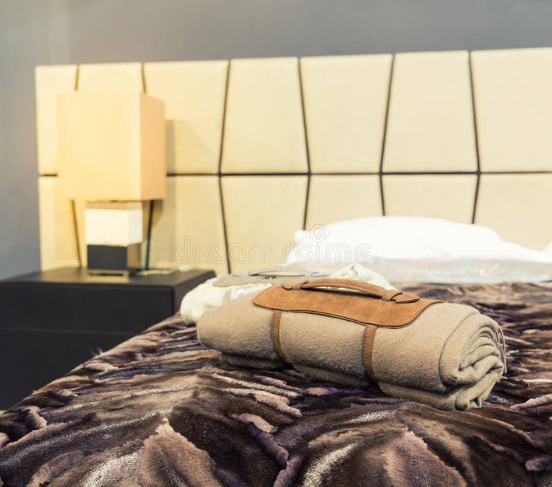 Nice Bed in Typical Contemporary Setting Stock Photo - Image of lamp ...
