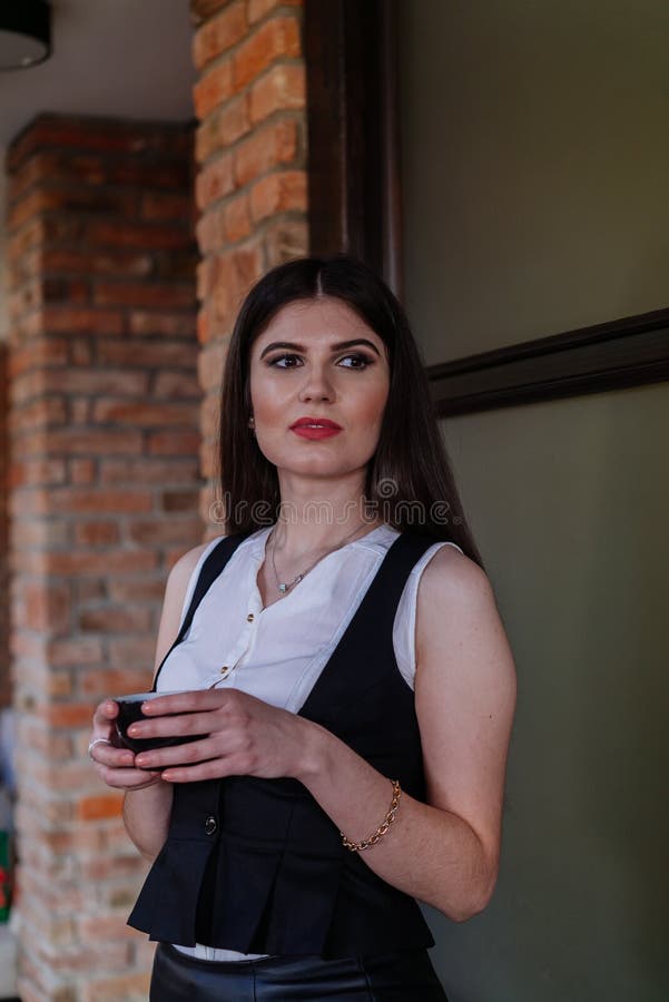 Nice Business Lady in the Cafe. Portrait Stock Image - Image of happy ...