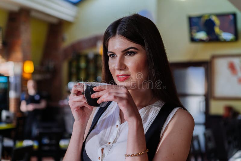 Nice Business Lady in the Cafe. Portrait Stock Image - Image of ...