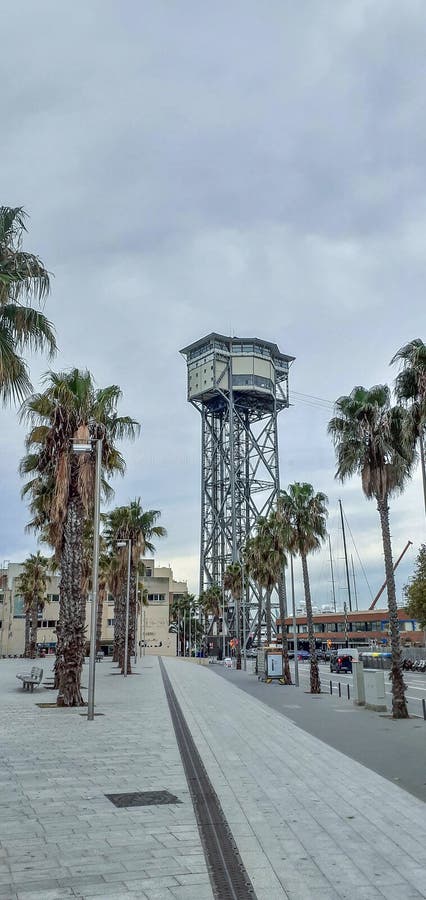 Nice Cable Tower in Barcelona, Spain. Palm Trees and Nice Scene ...