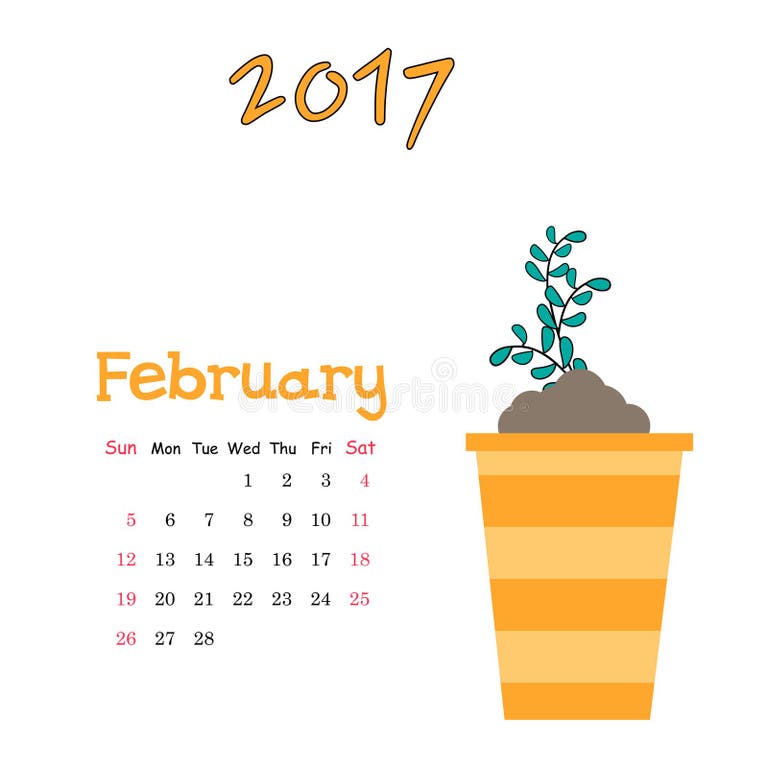 Nice Calendar Template for February 2017 with Cute Sprout Stock Vector ...