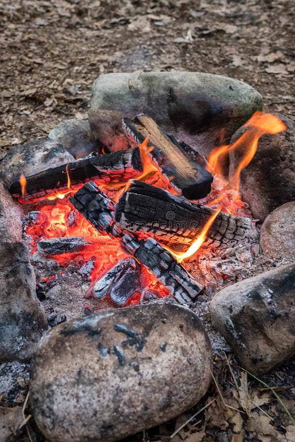 Nice Campfire in a Fire Pit at a Campsite Stock Photo - Image of ...
