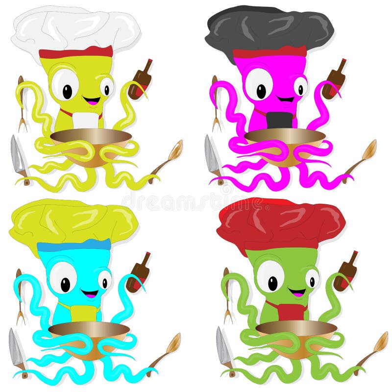 Nice Cartoon Octopus Chef in Cook Hat. Stock Vector - Illustration of ...