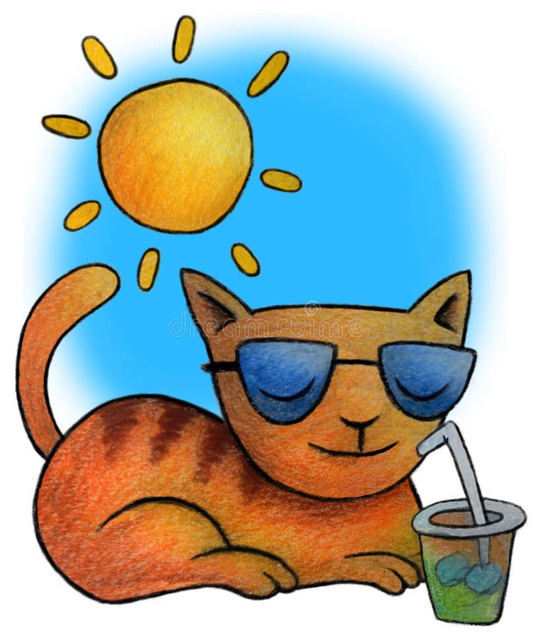 Nice Cat Enjoying the Summer Stock Photo - Illustration of colored ...