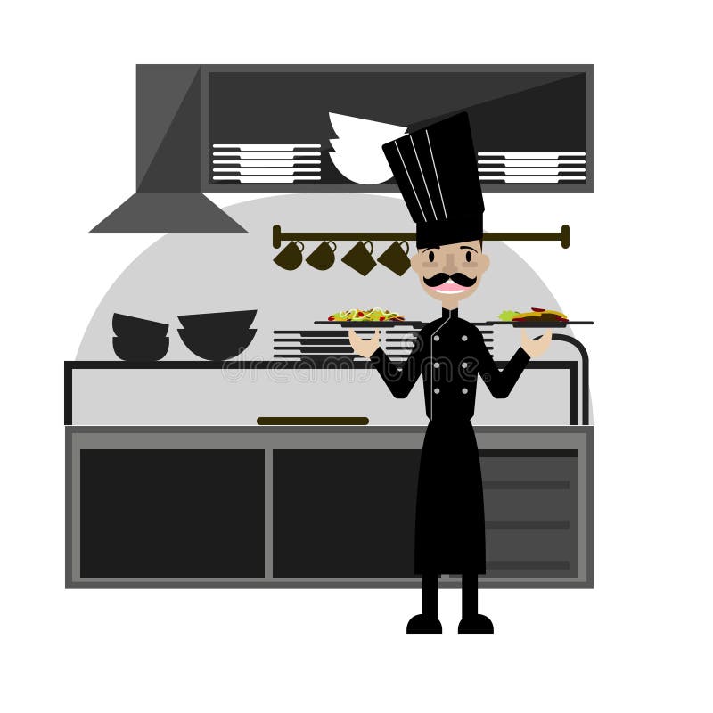 Nice Chef Serving the Dish.Flat Style Vector Illustration Stock Vector ...