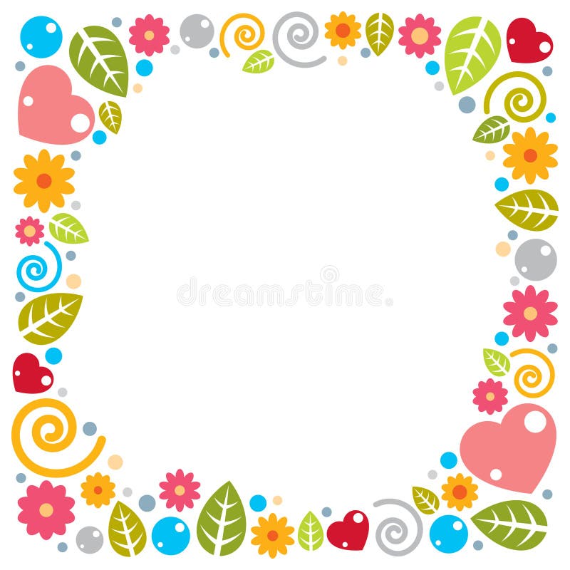 Nice Childish Frame of Flowers, Hearts and Leaves, Vector Design Stock ...