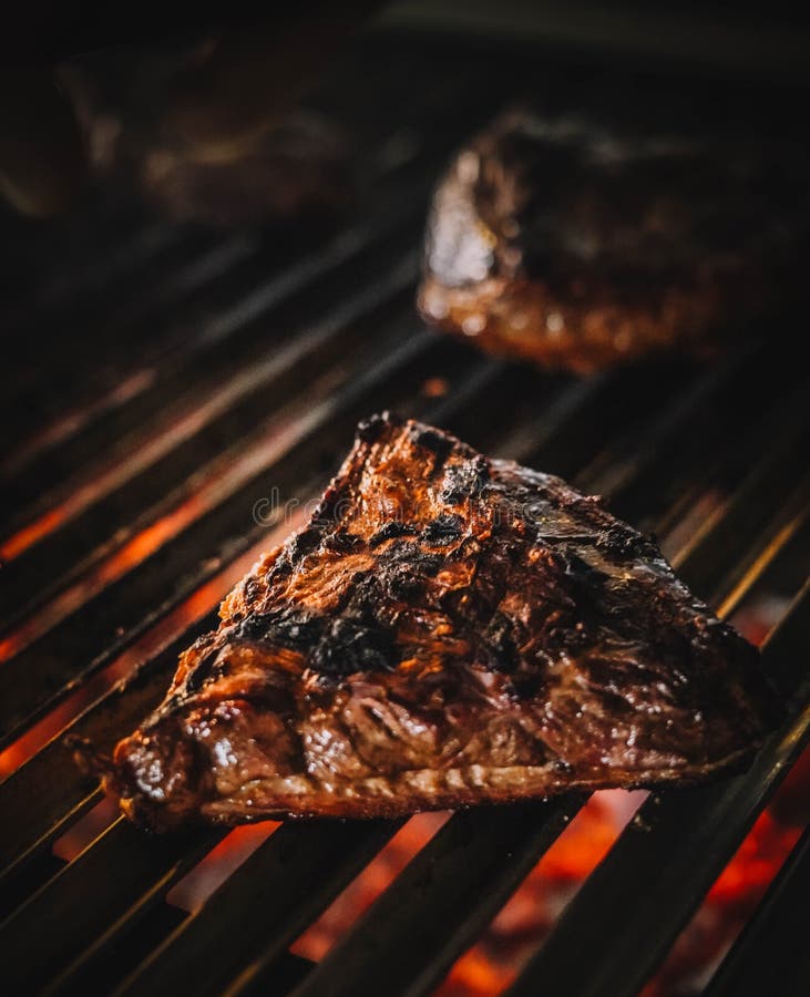 Nice Chunks of Beef on a Charcoal Grill Stock Image - Image of grilled ...
