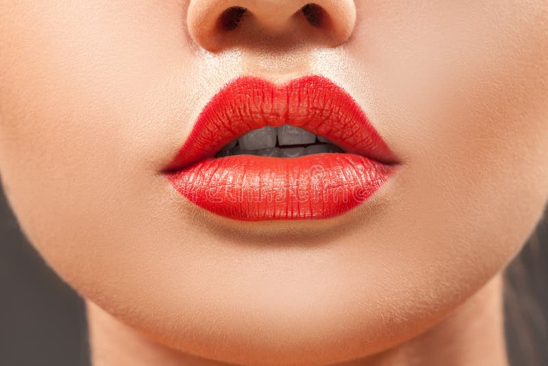 Nice Close Up Woman Lips with Red Lipstick Stock Photo - Image of ...