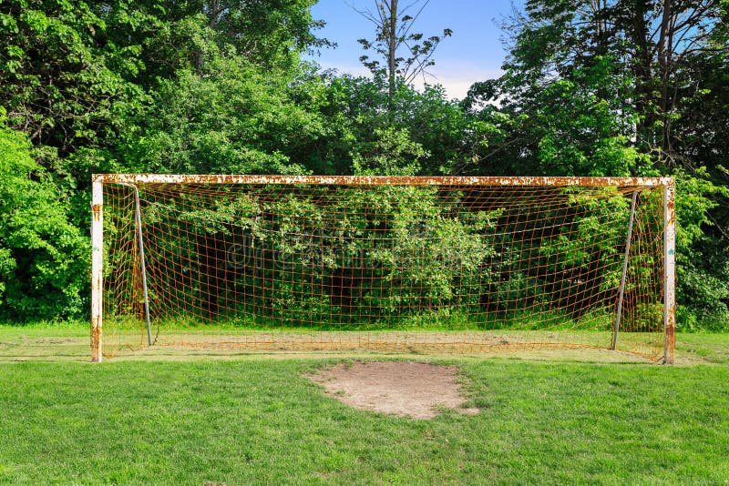 Nice Closeup View of Old Rusty Abandoned Goal Post Standing on Field ...
